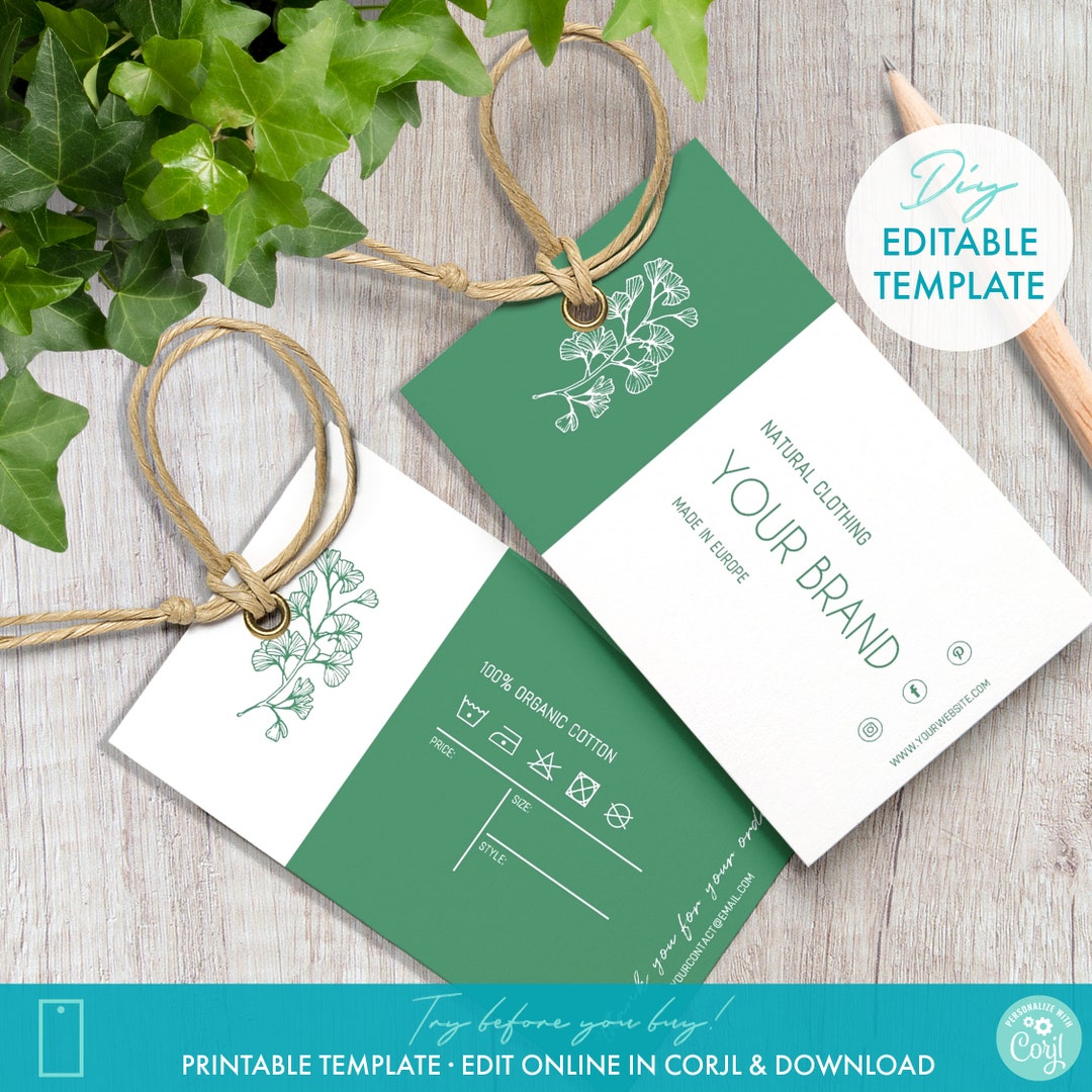 Printable Minimalist Floral Clothing Hang Tag 2" X 3.5" Template ...
