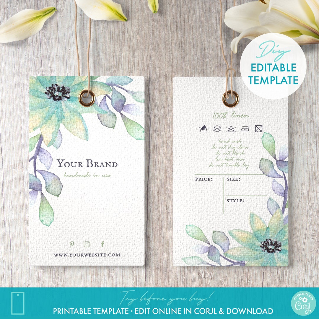 Editable Custom Price Tags Template 2" X 3.5" - DIY Printable Floral ...