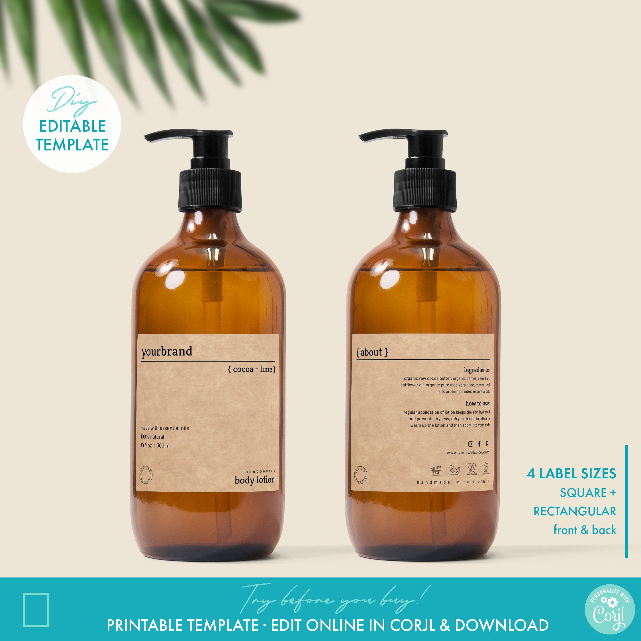 Minimal Editable Shampoo Label Template 4 Sizes Printable | Etsy