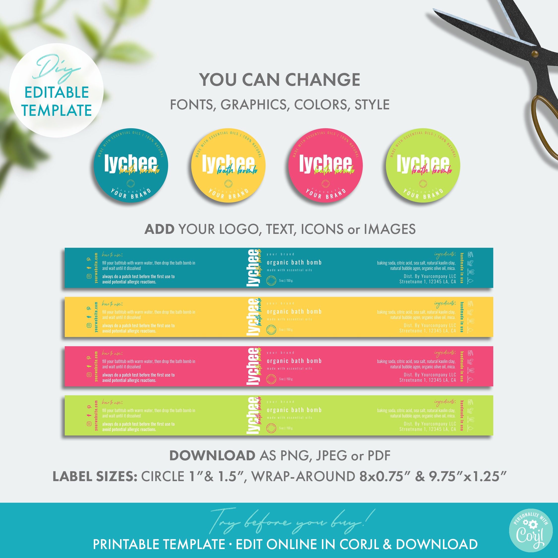 DIY Neon Bath Bomb Label Template 5 Sizes Printable - Etsy