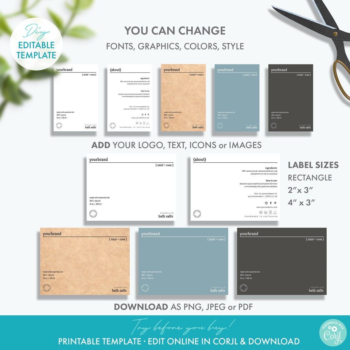 DIY Minimalist Bath Salts Pouch Label Template 2 Sizes | Etsy