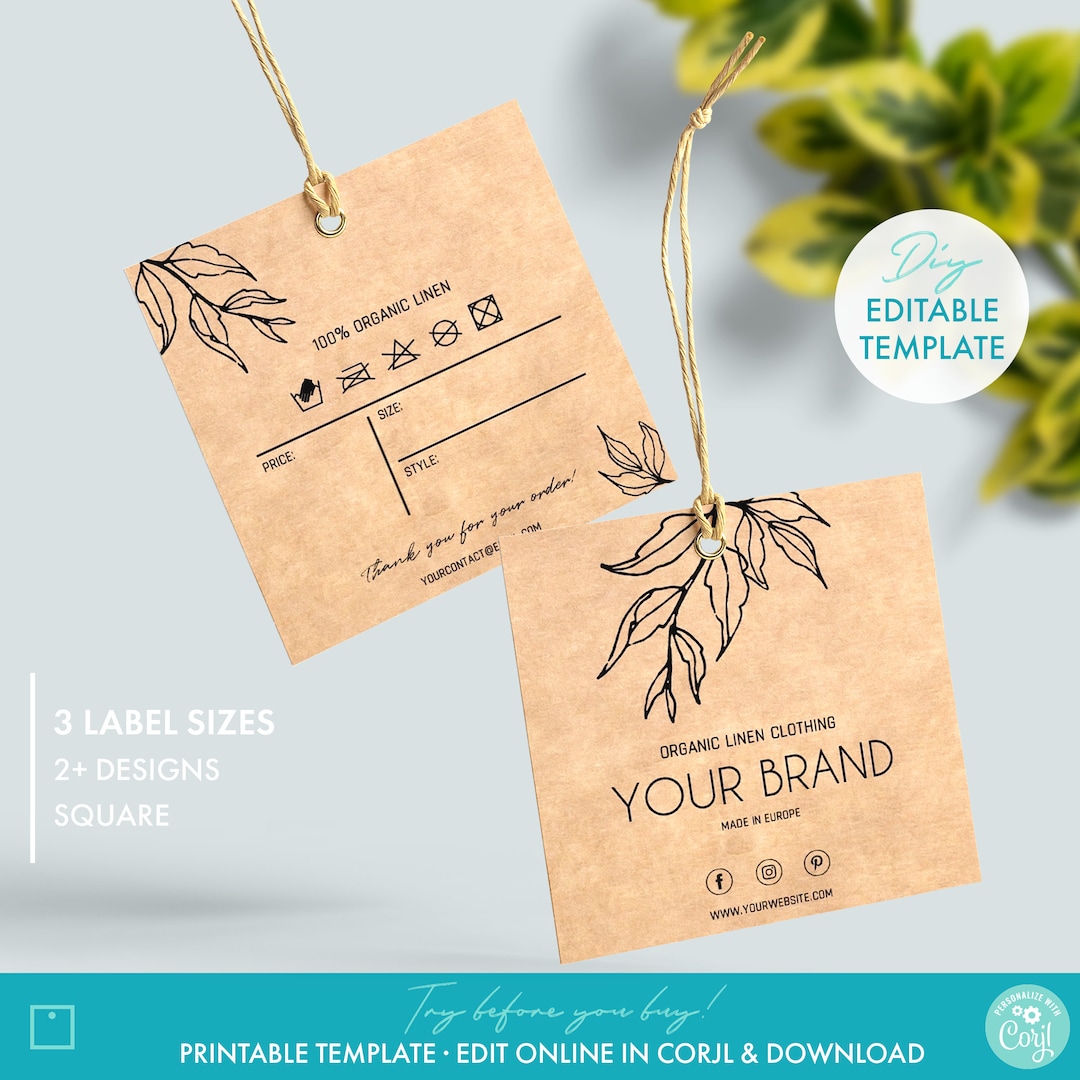 Editable Square Clothing Hang Tag Template 2"x 2" - Printable Clothing ...