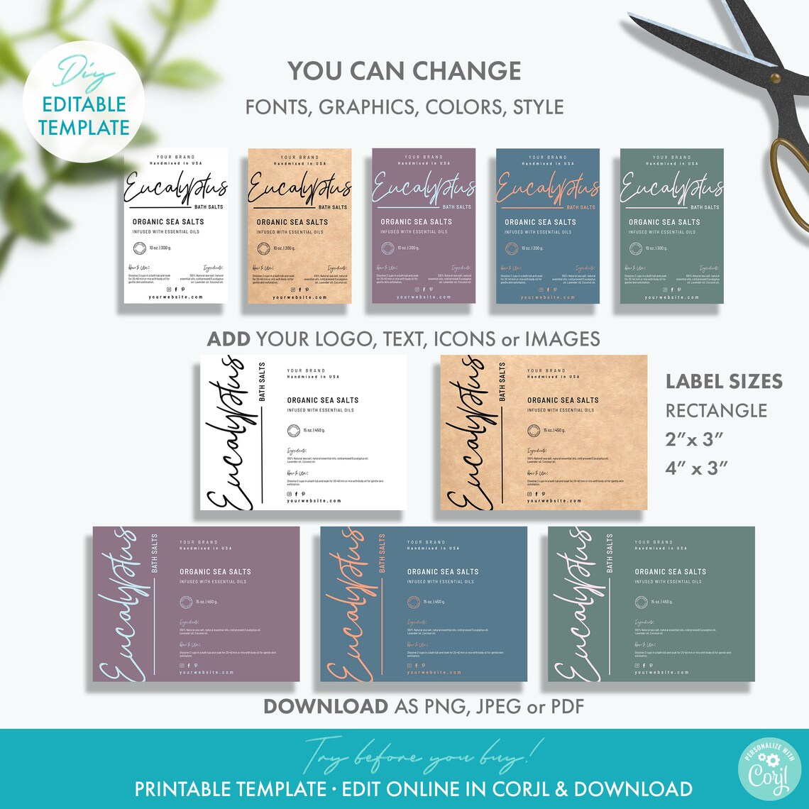 DIY Elegant Bath Salts Pouch Label Template 2 Sizes - Etsy