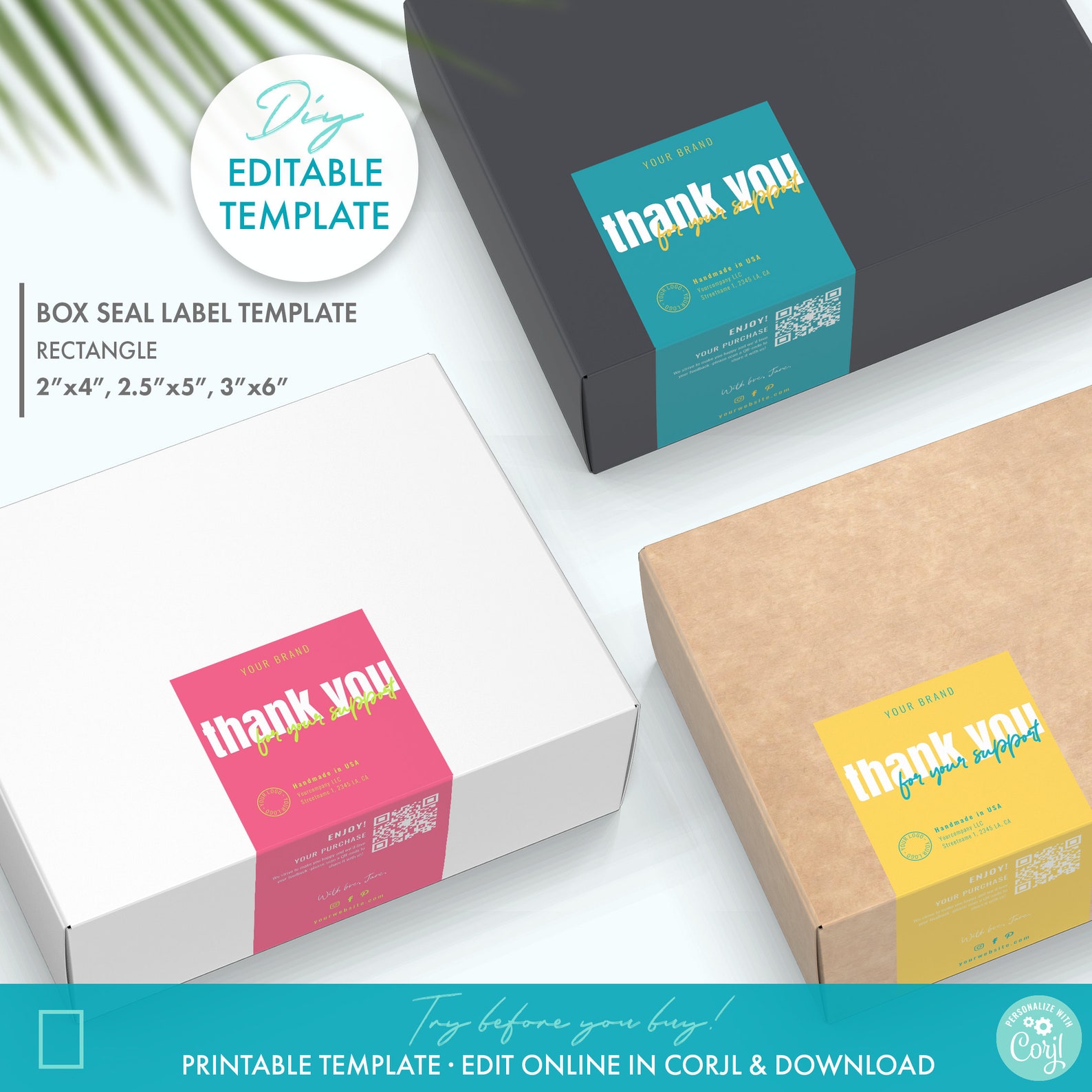 Editable Neon Box Seal Sticker Template 3 Sizes Printable - Etsy