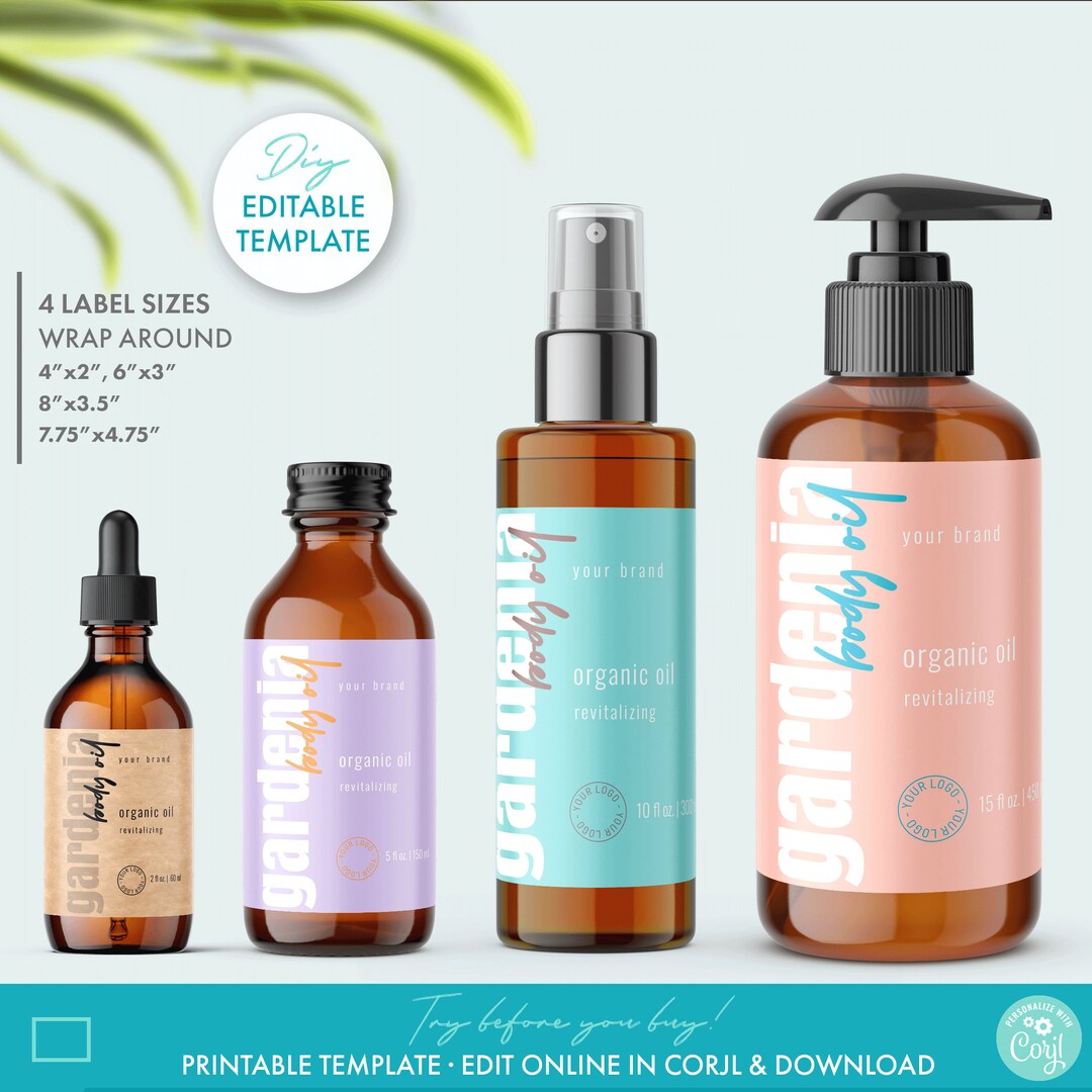 Editable Feminine Cosmetic Bottle Label Template (4 Sizes), DIY Modern ...