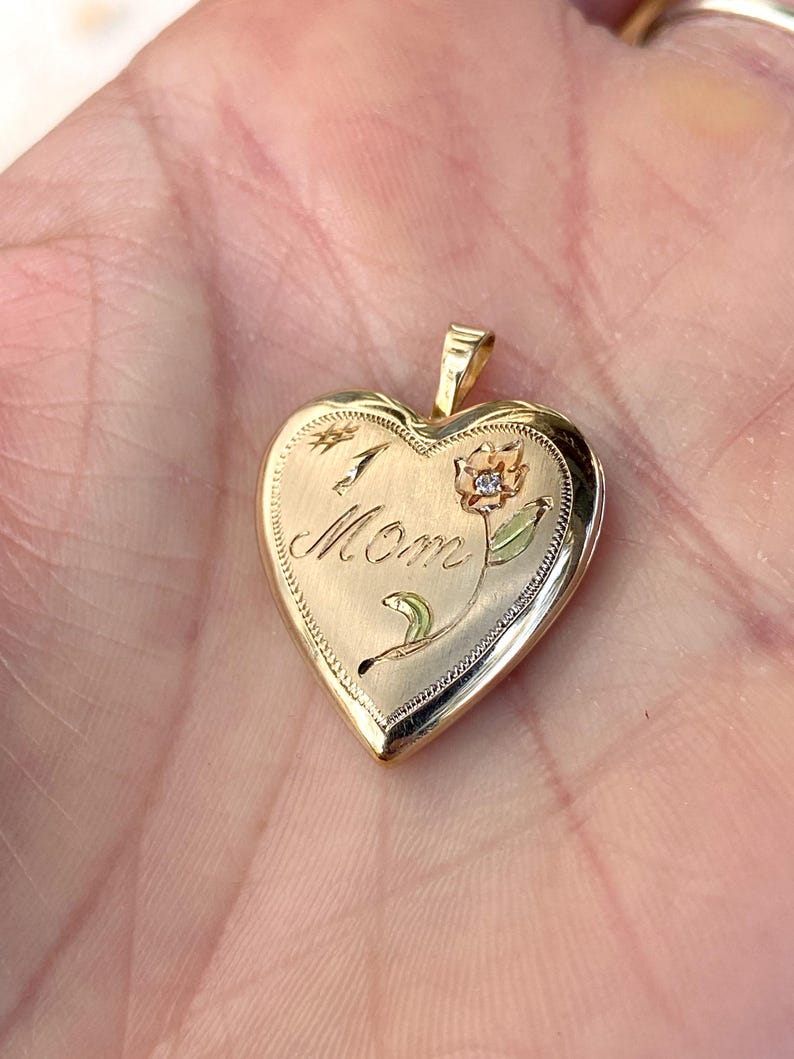 Vintage 14K Gold Filled Heart Locket: Engraved Floral Keepsake Necklace ...