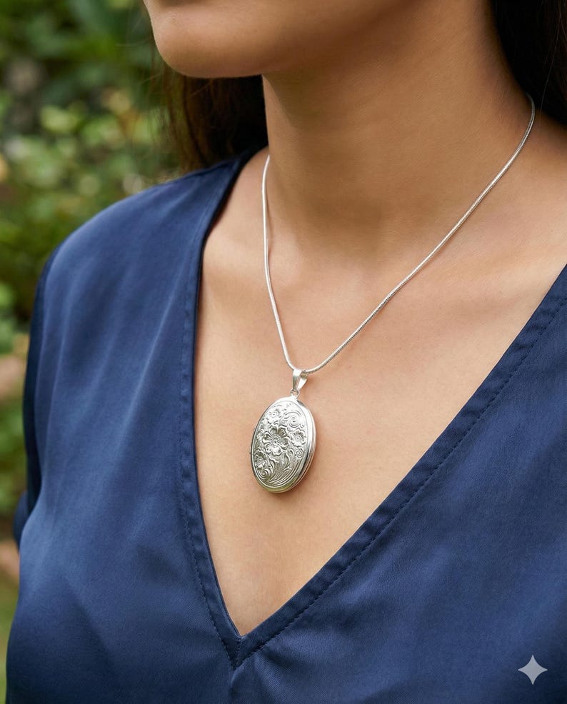 Sterling Silver Oval Locket Necklace: Vintage-inspired Photo Pendant - Etsy
