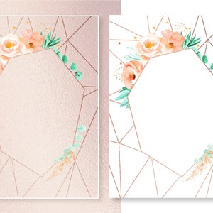 Peach Mint Floral Geometric Frames | Premade Clipart | Pink Emerald ...