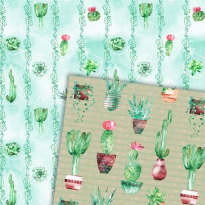 Watercolor Cactus Succulents Digital Paper Pack | Flowers Seamless ...