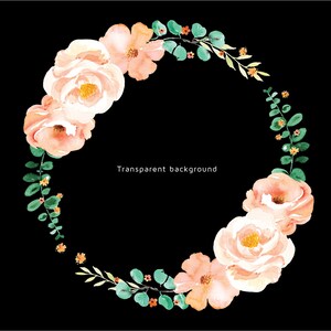 Watercolor Peach Mint Wreath Clipart | Blush Flowers Wreath | Hand ...