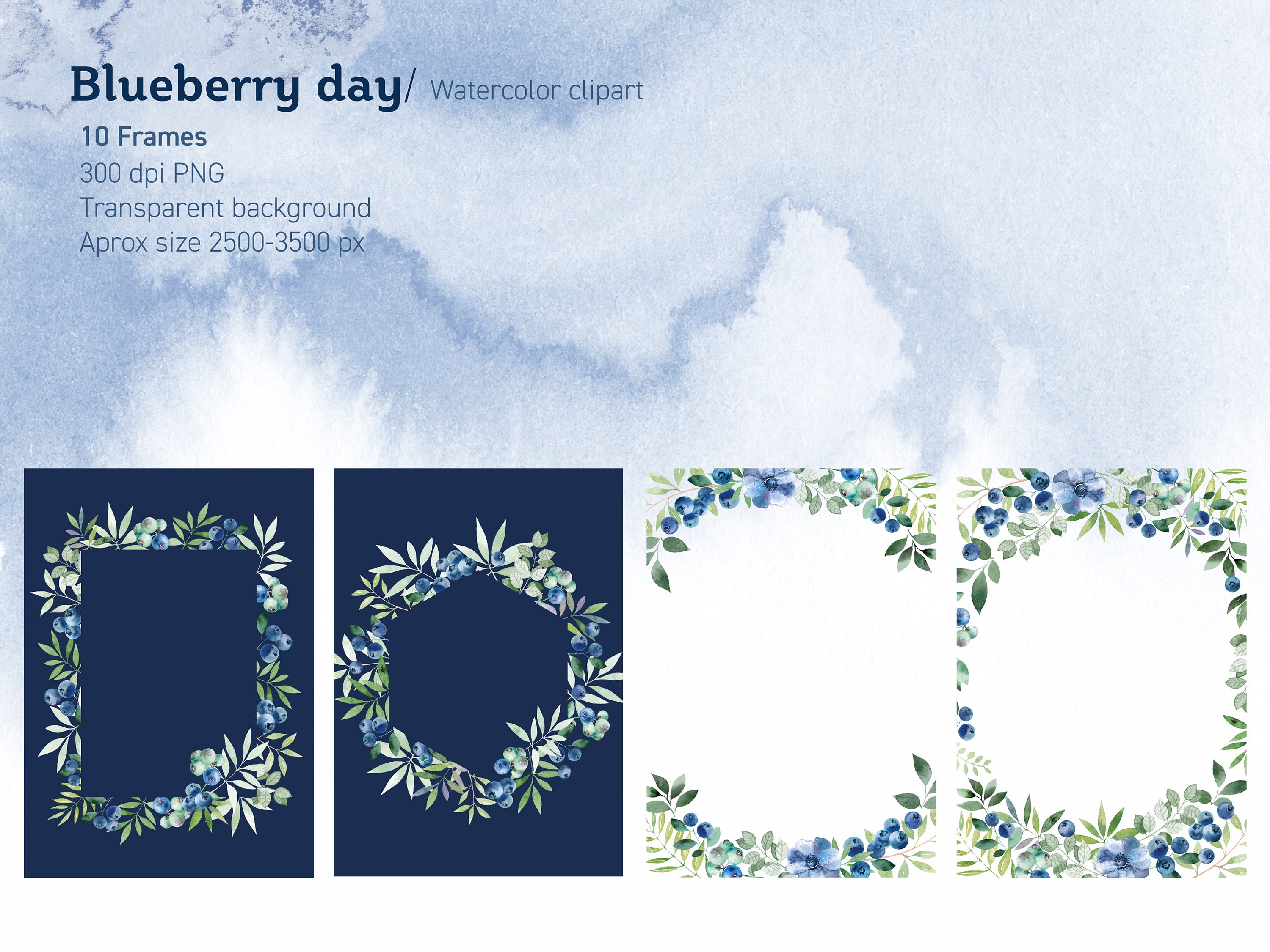 Watercolour Blueberries Frames Arrangements Wreaths - Etsy Canada