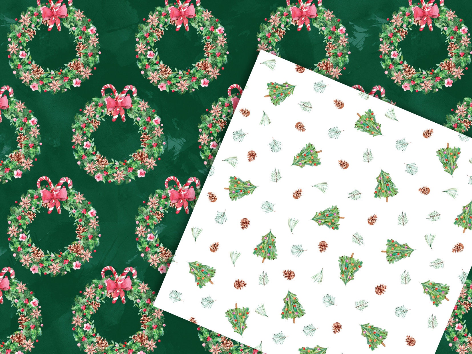 Watercolor Christmas Digital Paper Pack Holiday Seamless - Etsy