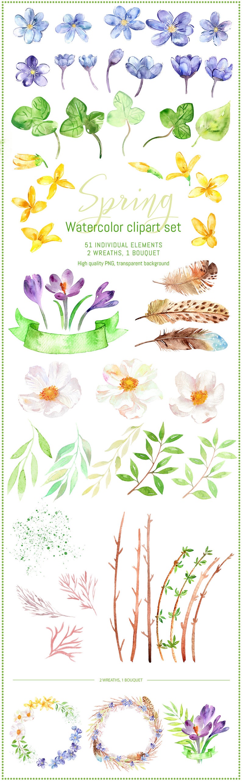 Watercolor SPRING Clipart Set SPRING Flowers Clipart Hand - Etsy