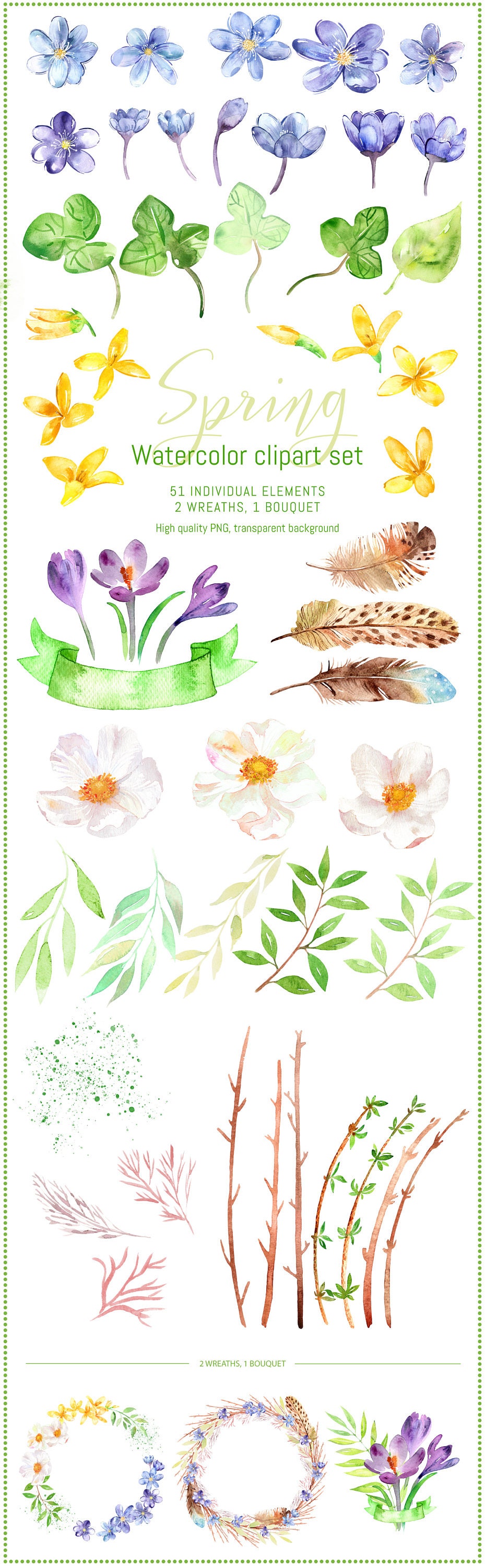Watercolor SPRING Clipart Set SPRING Flowers Clipart Hand - Etsy