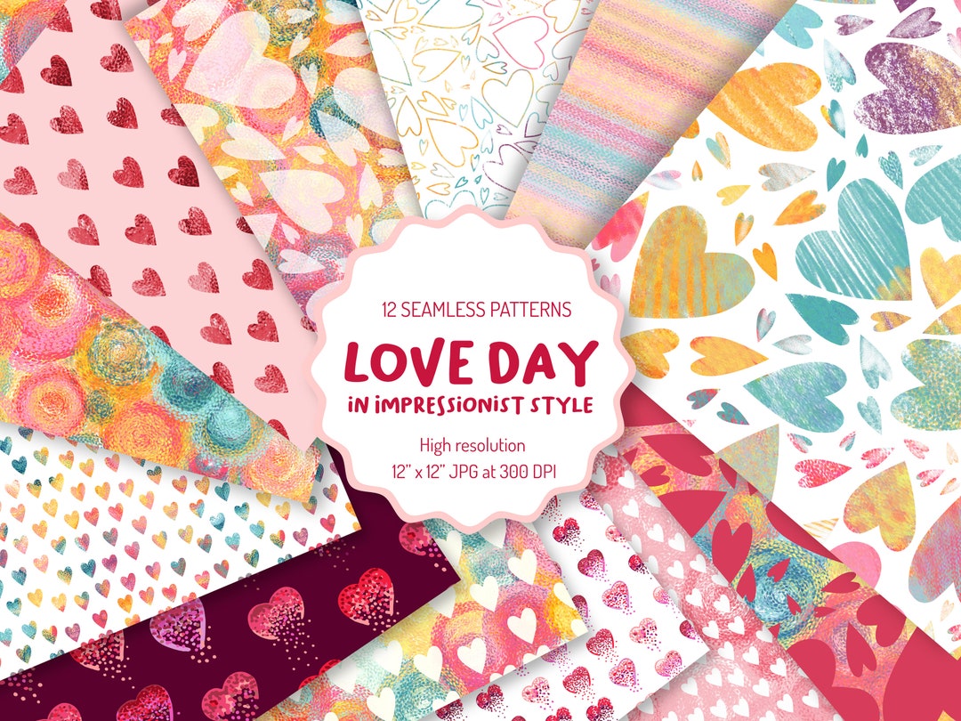 Love Seamless Digital Backgrounds, Valentine Day Digital Paper Pack in ...