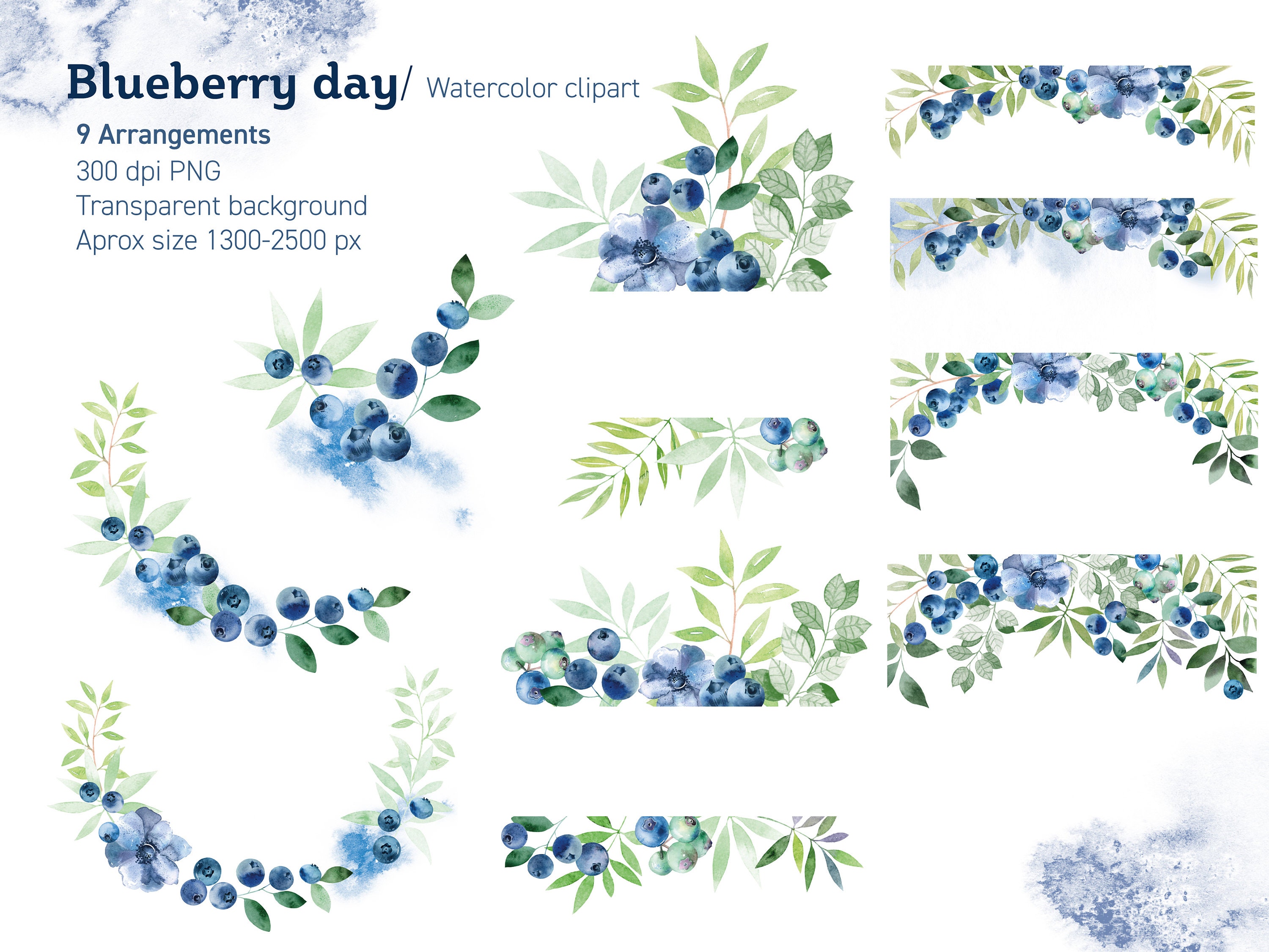 Watercolour Blueberries Frames Arrangements Wreaths - Etsy Canada
