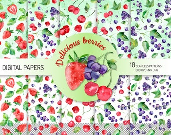 SEAMLESS Watercolor Blueberries Digital Paper Pack | Blueberry and ...