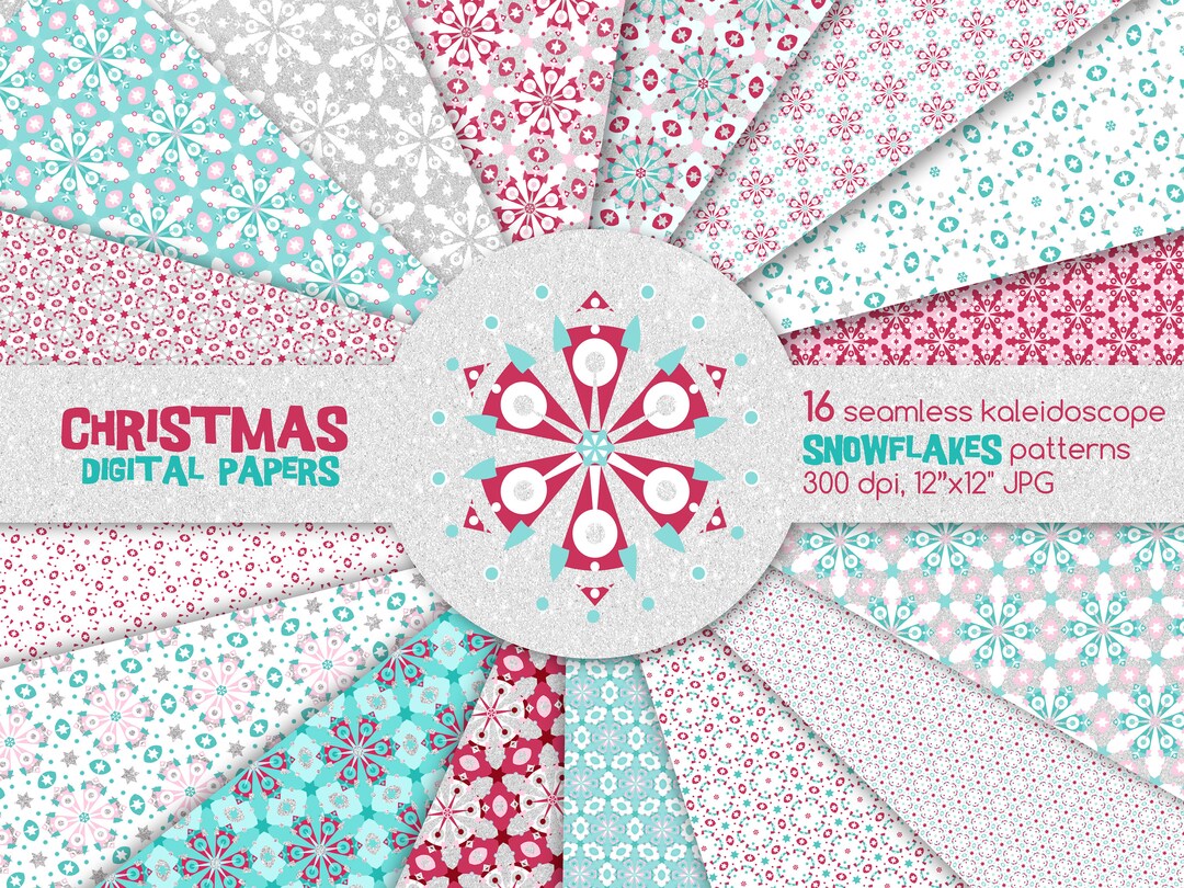 Christmas Digital Paper Pack | Snowflake Kaleidoscope Seamless Patterns ...