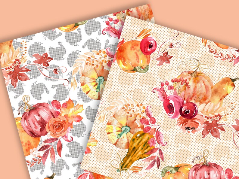 SEAMLESS Watercolor Thanksgiving Digital Paper Pack Pumpkin - Etsy
