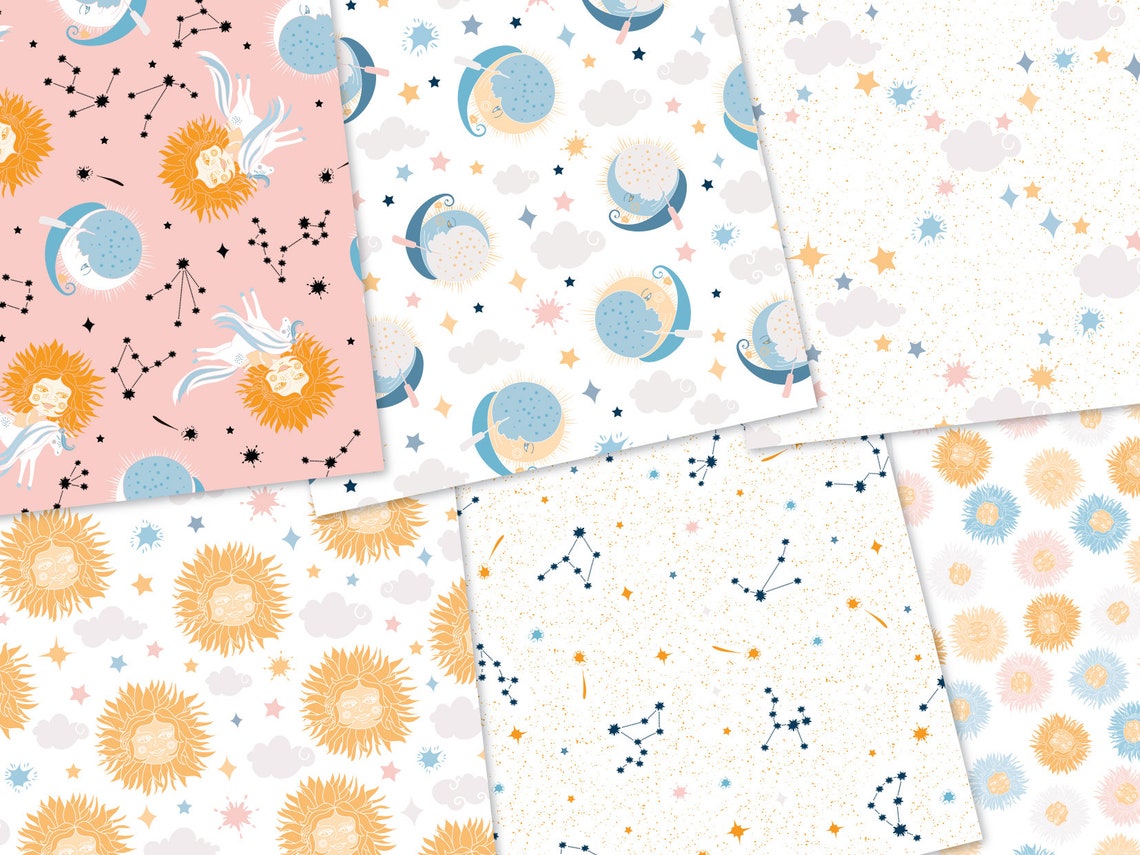 Astrology Digital Papers Zodiac Children's Room Decor | Etsy