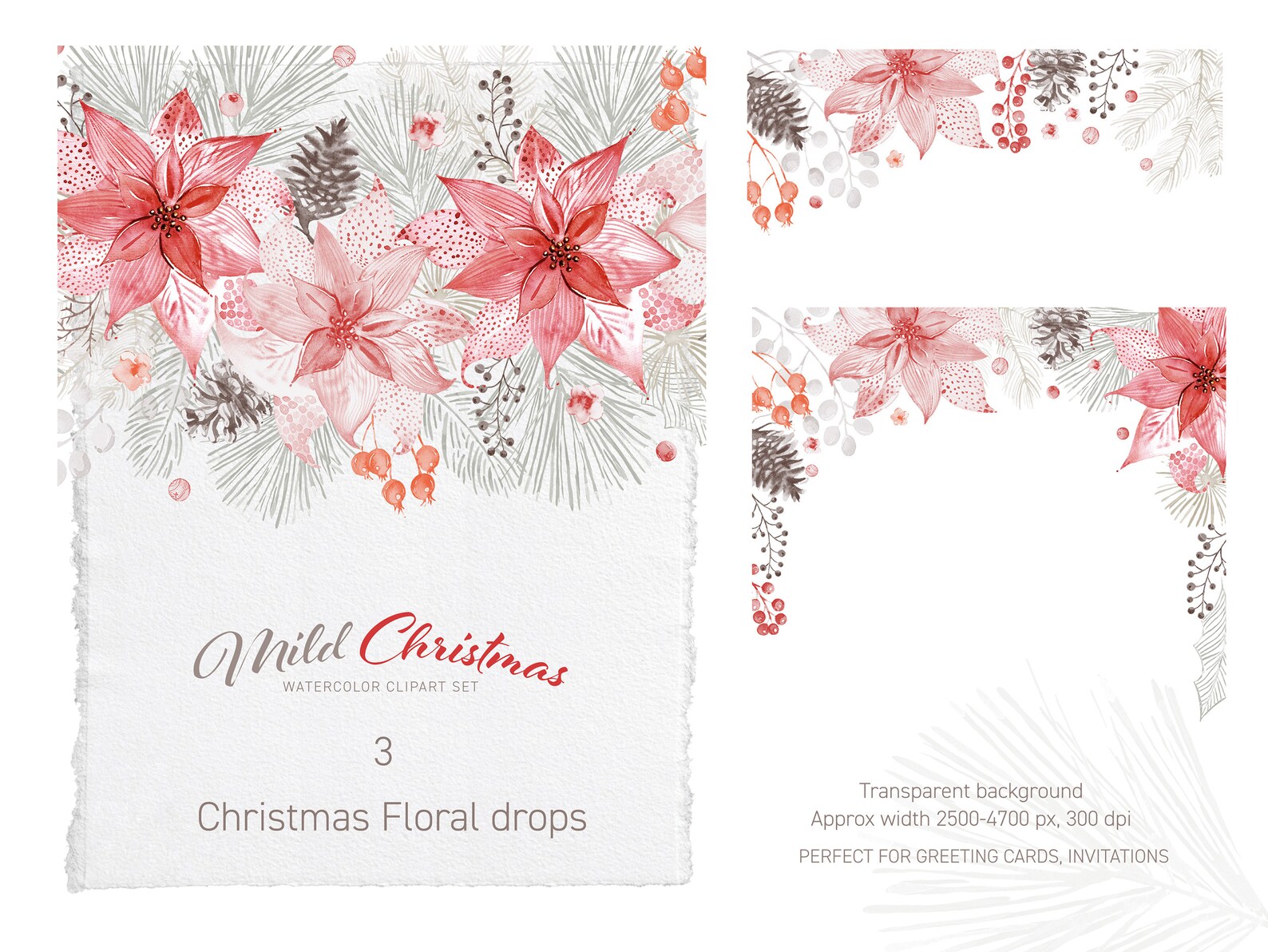 Watercolor Christmas Clipart Set Wreaths Frames Cards | Etsy