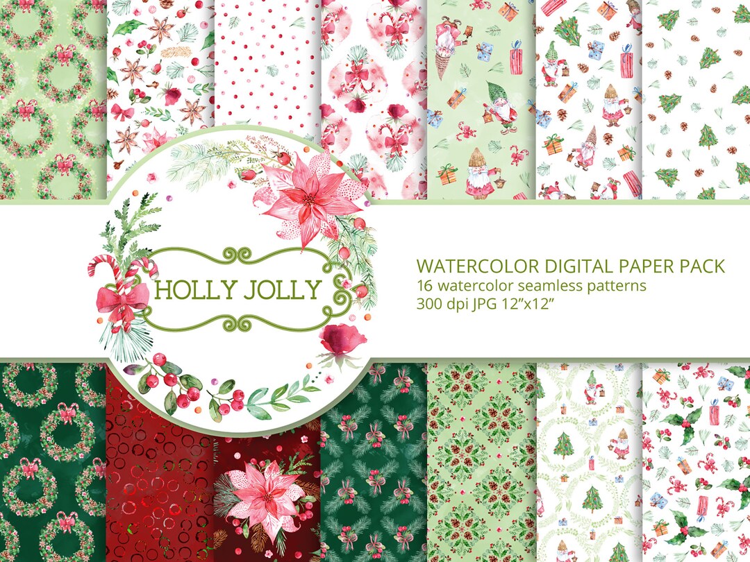 Watercolor Christmas Digital Paper Pack | Holiday Seamless Patterns ...