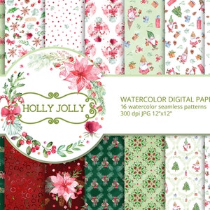 Watercolor Christmas Digital Paper Pack | Holiday Seamless Patterns ...