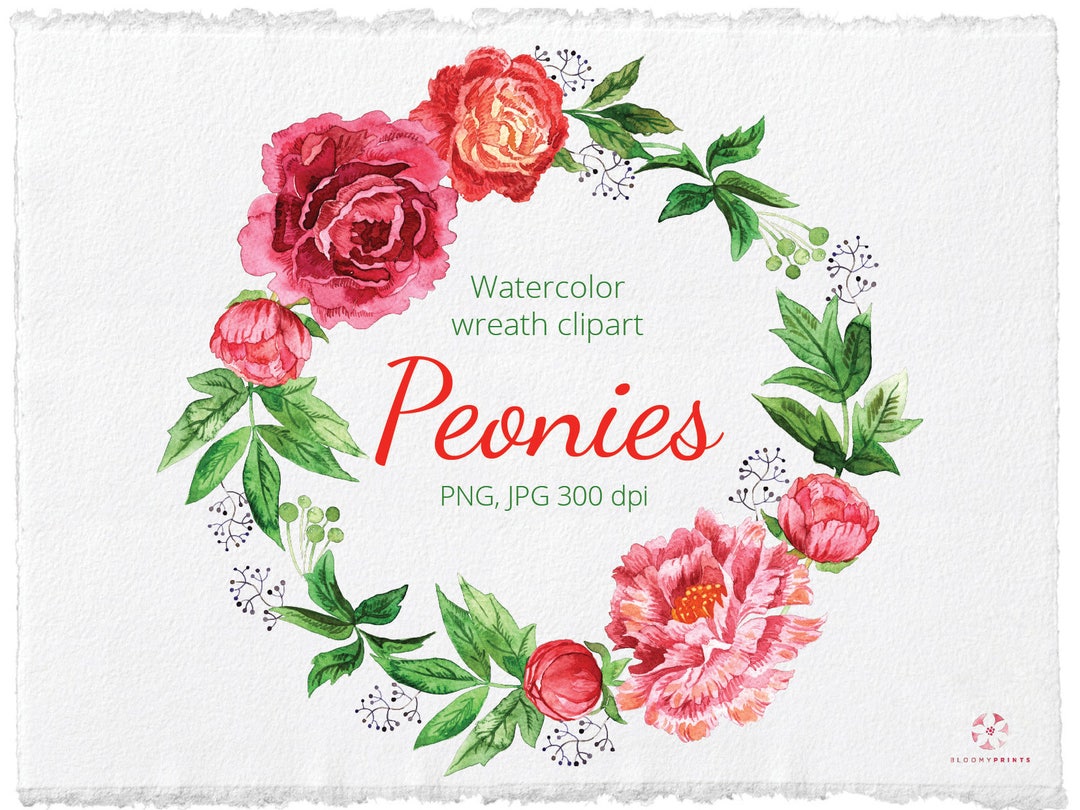 Watercolor Peonies Wreath Clipart | Watercolour Flowers Wreath | Hand ...
