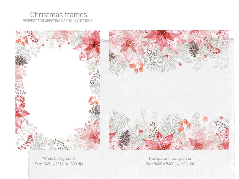 Watercolor Christmas Clipart Set Wreaths Frames Cards | Etsy