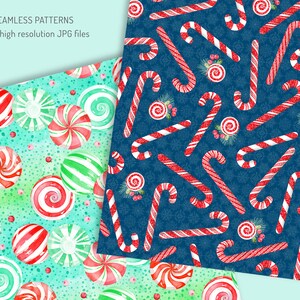Watercolor Peppermint Candy Cane Digital Paper Pack | Christmas Candy ...