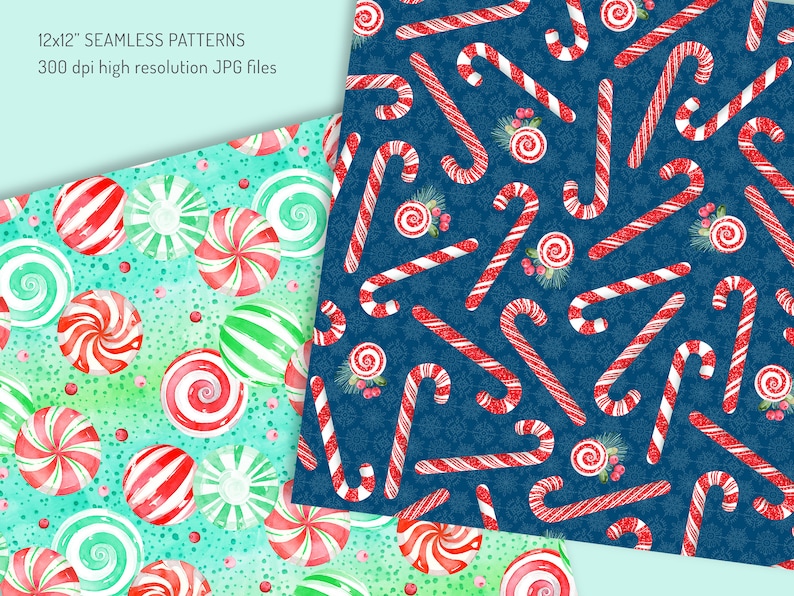 Watercolor Peppermint Candy Cane Digital Paper Pack - Etsy
