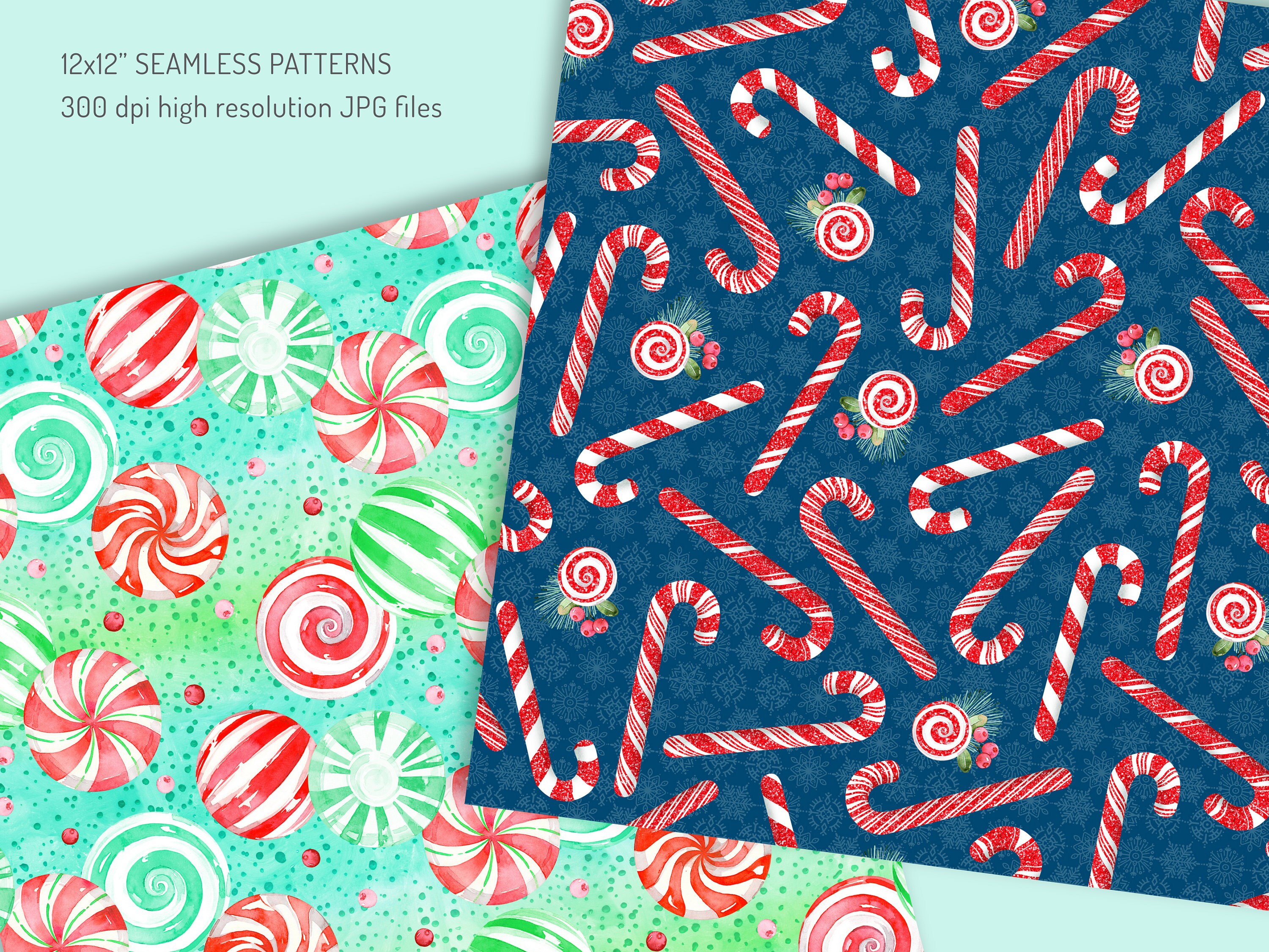 Watercolor Peppermint Candy Cane Digital Paper Pack - Etsy
