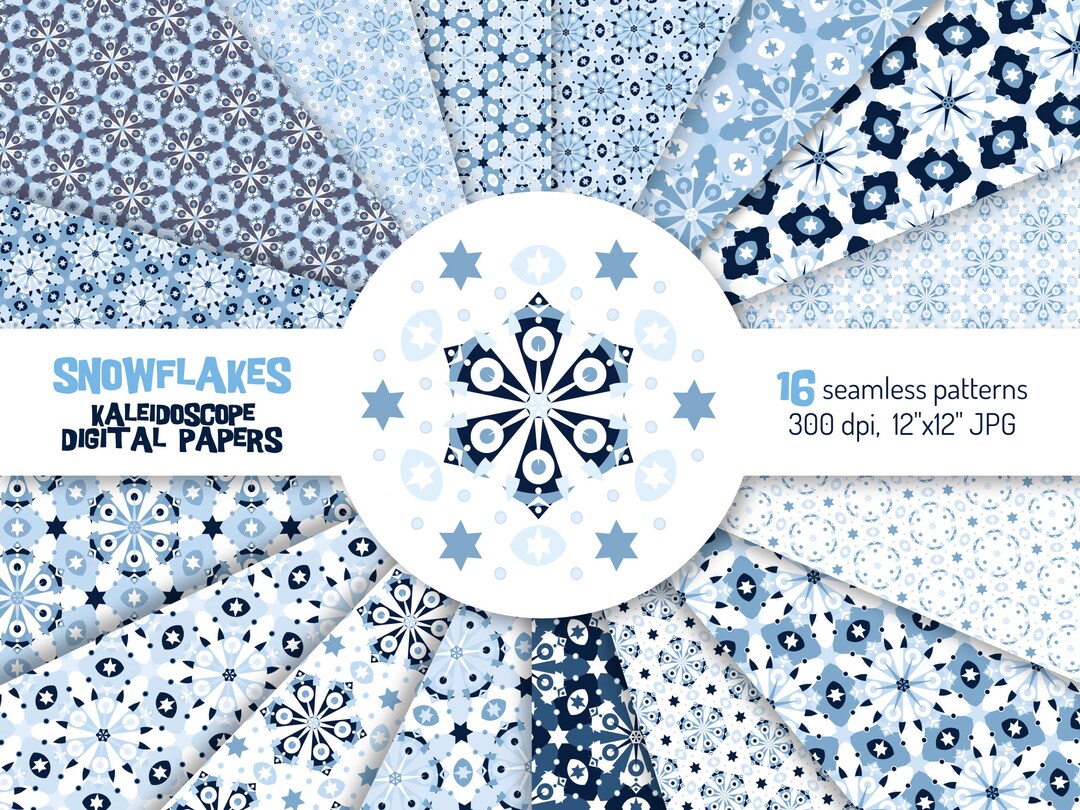 Christmas Digital Paper Pack | Snowflake Kaleidoscope Seamless Patterns ...