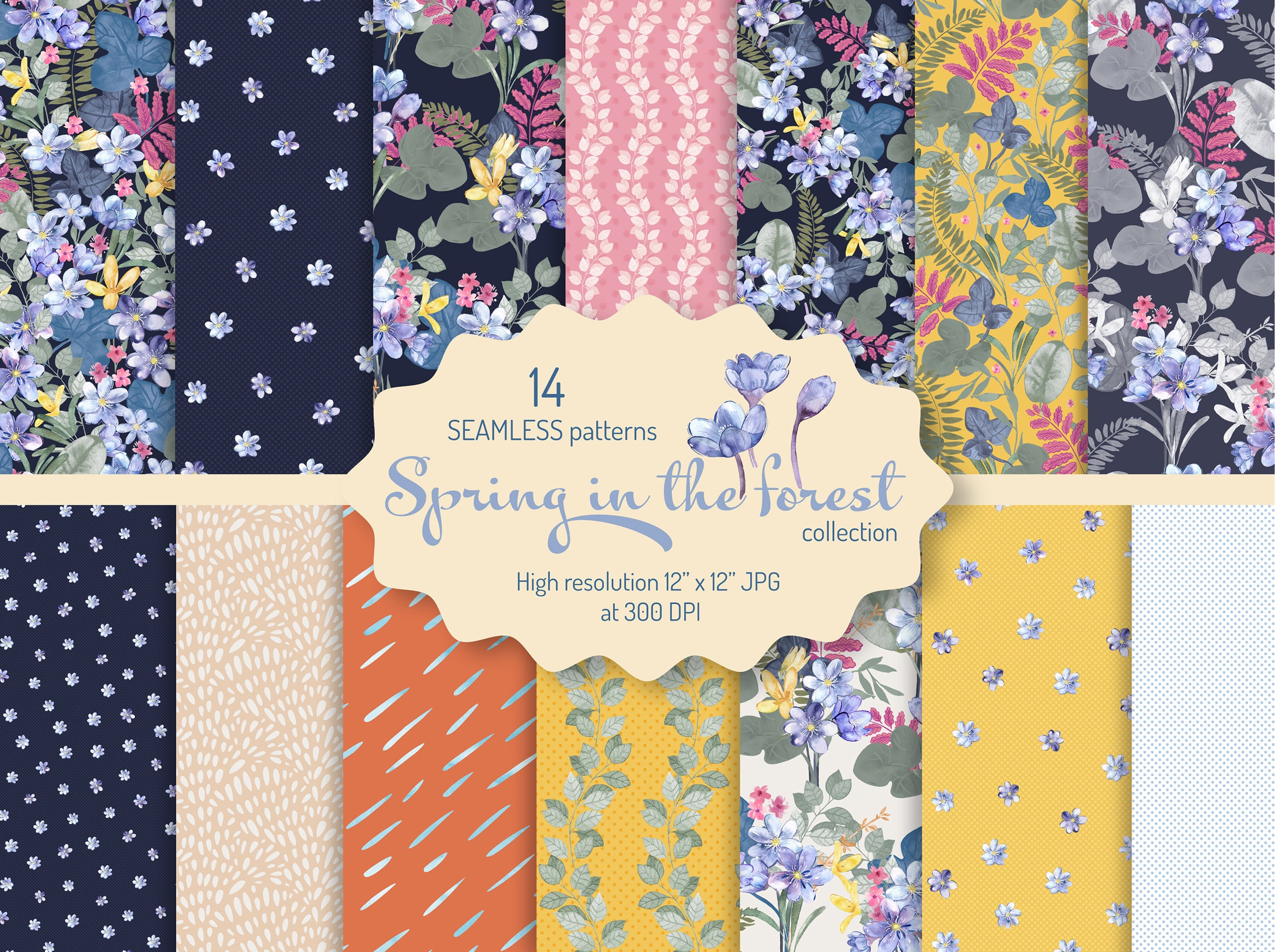 Spring Flowers Digital Papers Watercolor SEAMLESS Easter - Etsy