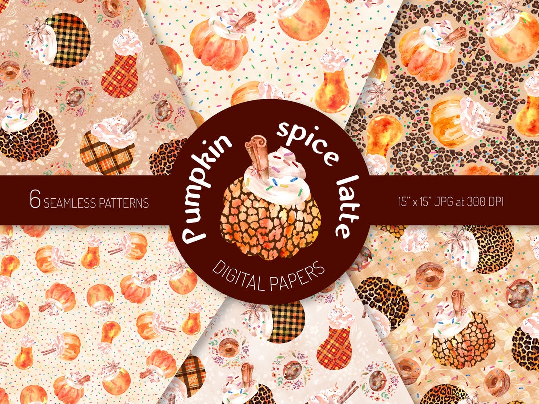 SEAMLESS Watercolor Pumpkin Spice Latte and Leopard Print Digital Paper ...