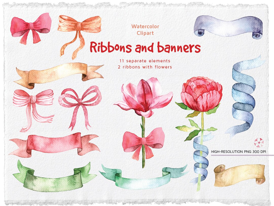 Watercolor Ribbons and Banners Clipart | Hand Painted Ribbons and ...