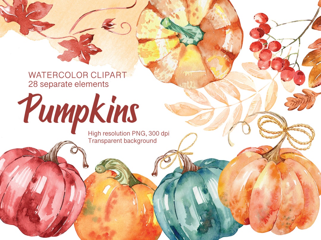 Watercolor Pumpkin Clipart Set | Autumn Clip Art | Hand Painted ...