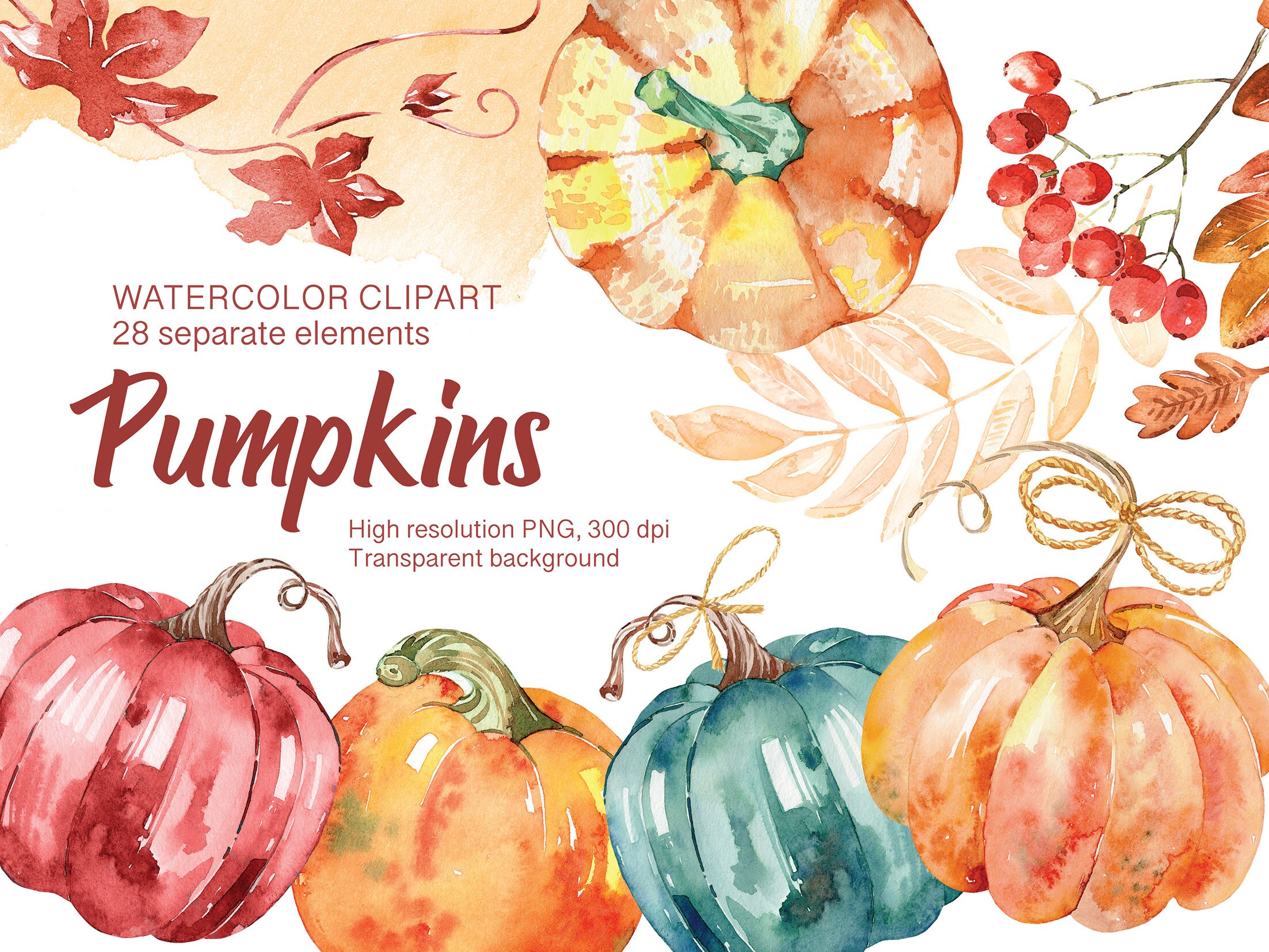 floral clipart,digital.Fall clipartHalloween clipart Watercolor autumn ...