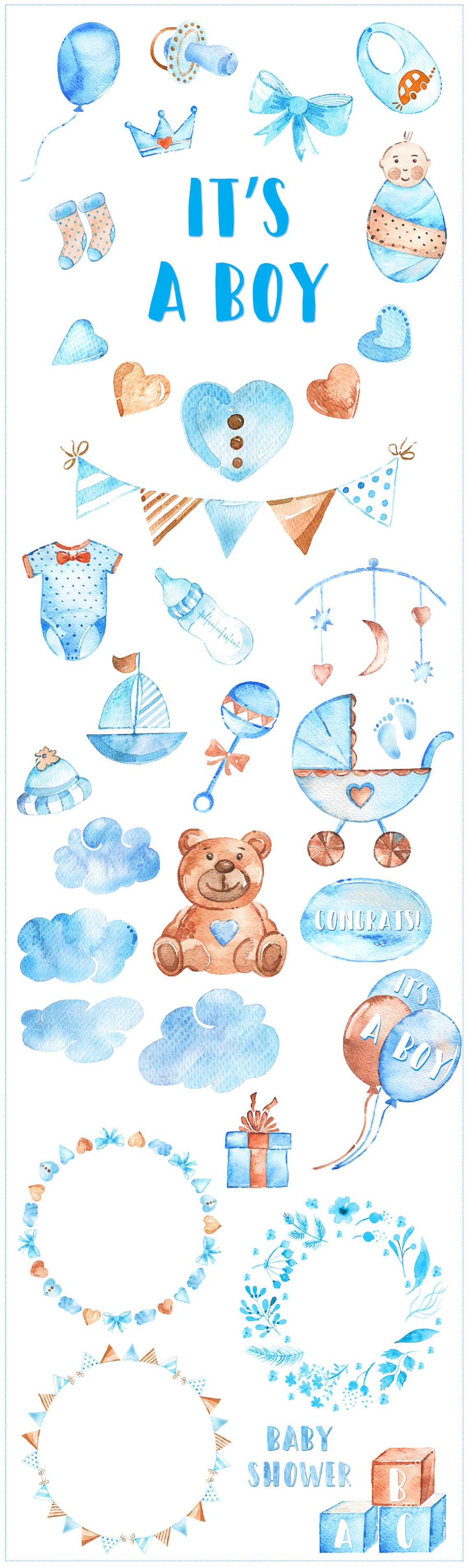Baby Boy Clipart Set Watercolor New Baby Clip Art Hand Drawn | Etsy