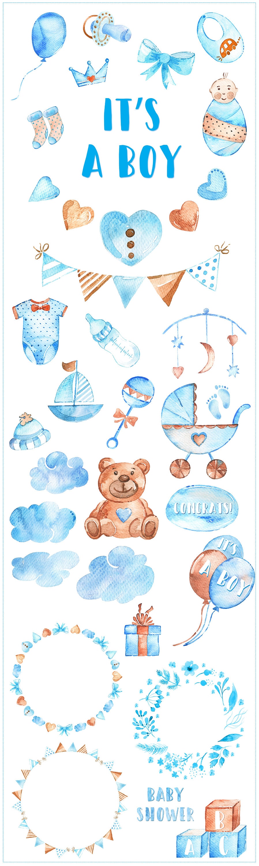 Baby Boy Clipart Set Watercolor New Baby Clip Art Hand Drawn | Etsy