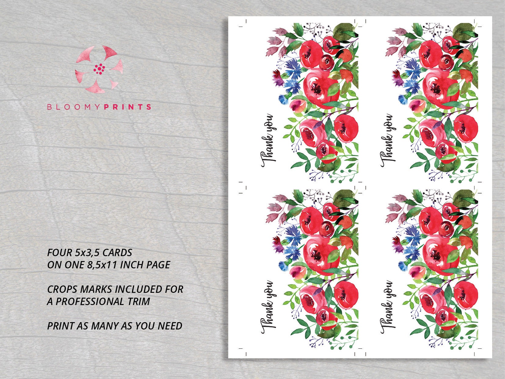 Summer Thank You Card Floral Thank You Card Wedding Thank | Etsy