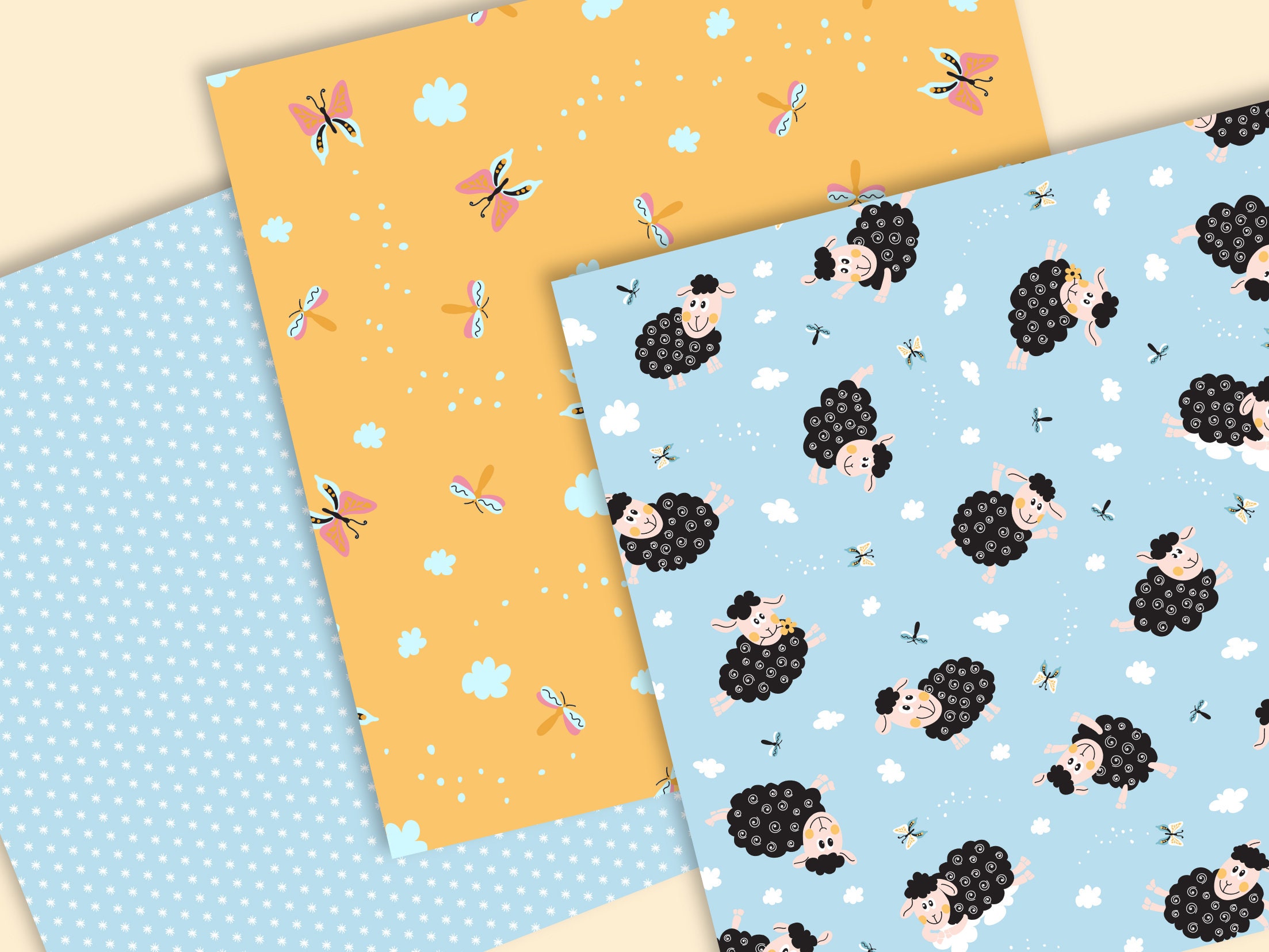 Cute Lambs Digital Papers Nursery Seamless Patterns Baby | Etsy