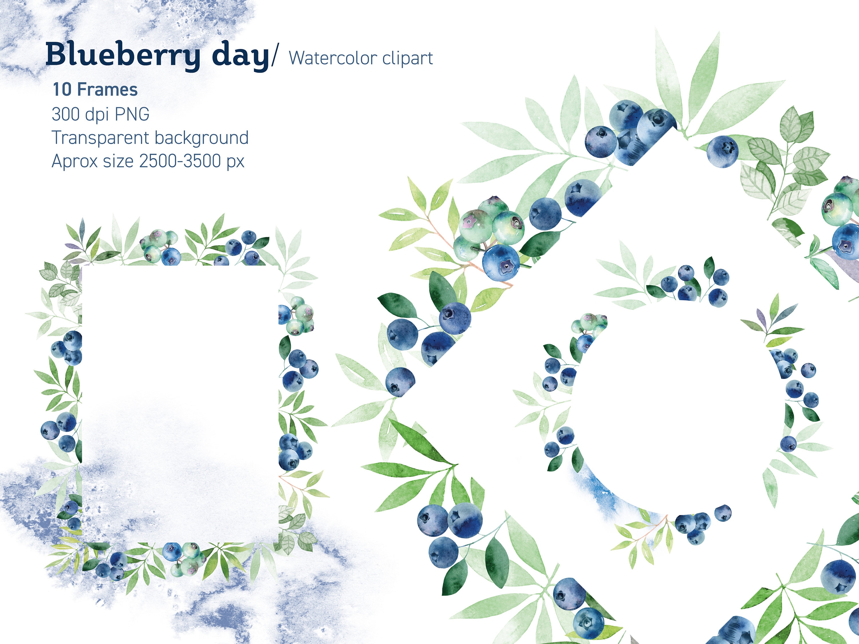 Watercolour Blueberries Frames Arrangements Wreaths - Etsy Canada