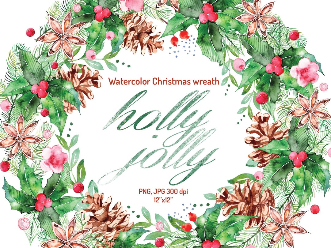 Watercolor Christmas Wreath | Christmas Wreath Clipart | Holiday Wreath ...