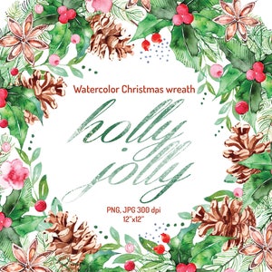 Watercolor Christmas Wreath | Christmas Wreath Clipart | Holiday Wreath ...