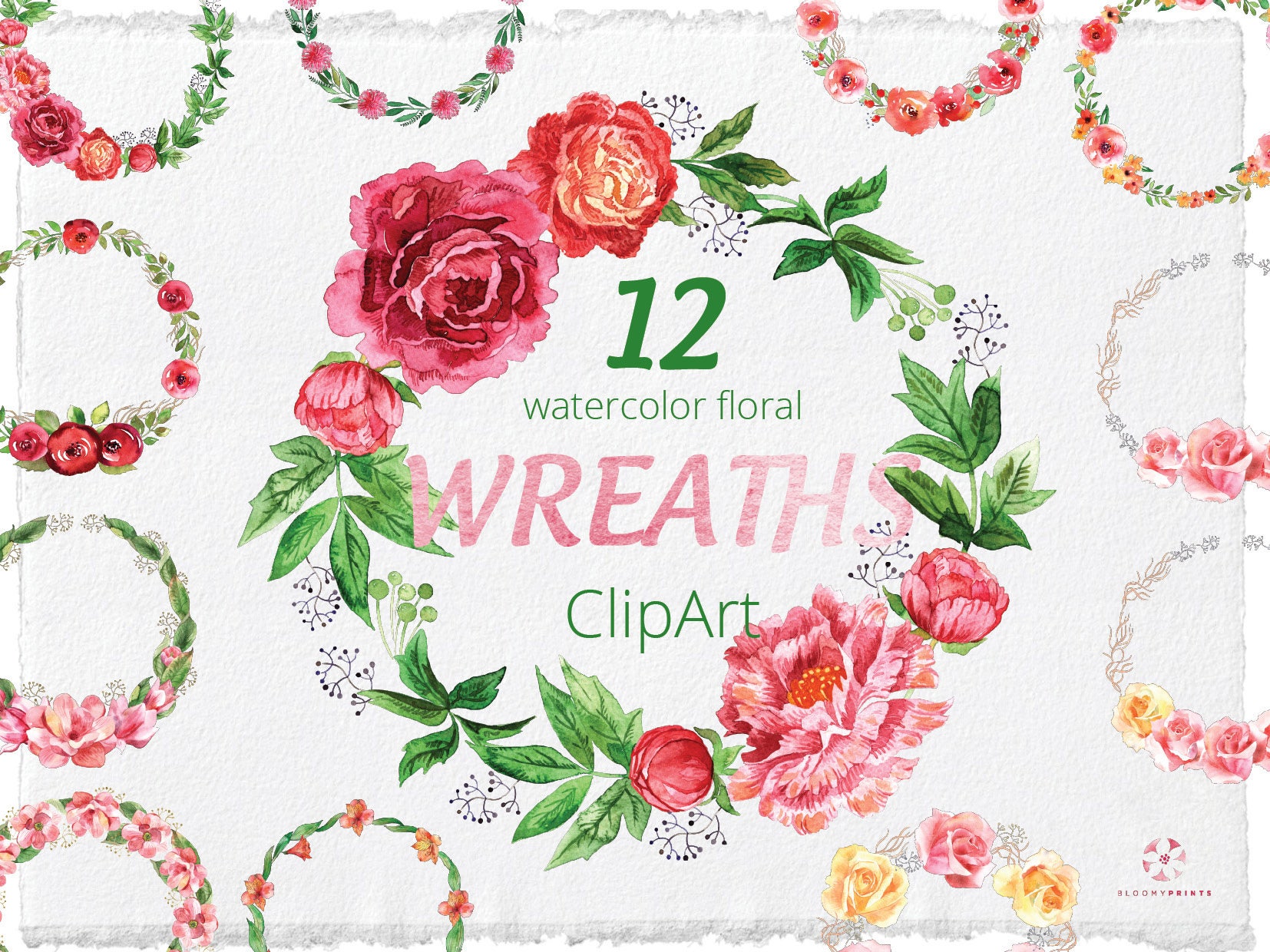 Watercolor floral wreaths clipart set Watercolour flowers | Etsy