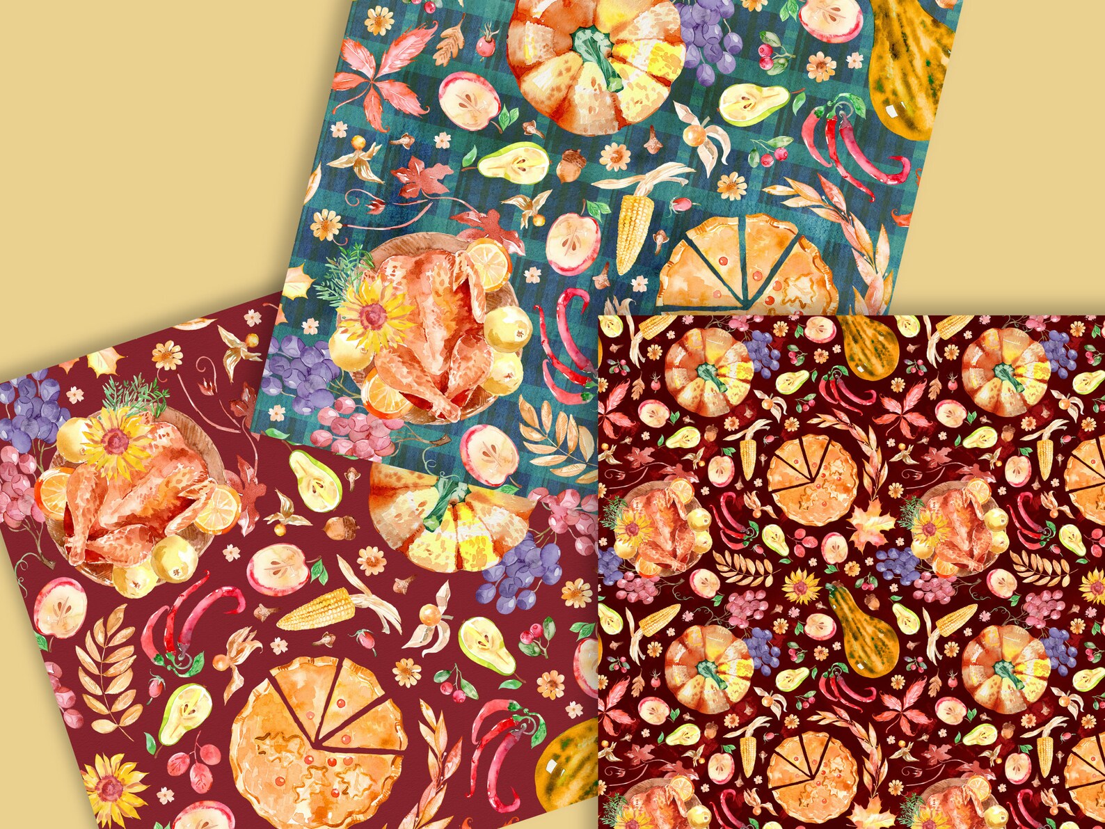 SEAMLESS Watercolor Thanksgiving Digital Paper Pack Pumpkin - Etsy