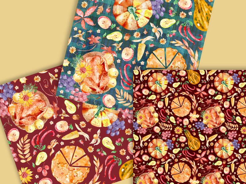 SEAMLESS Watercolor Thanksgiving Digital Paper Pack Pumpkin - Etsy