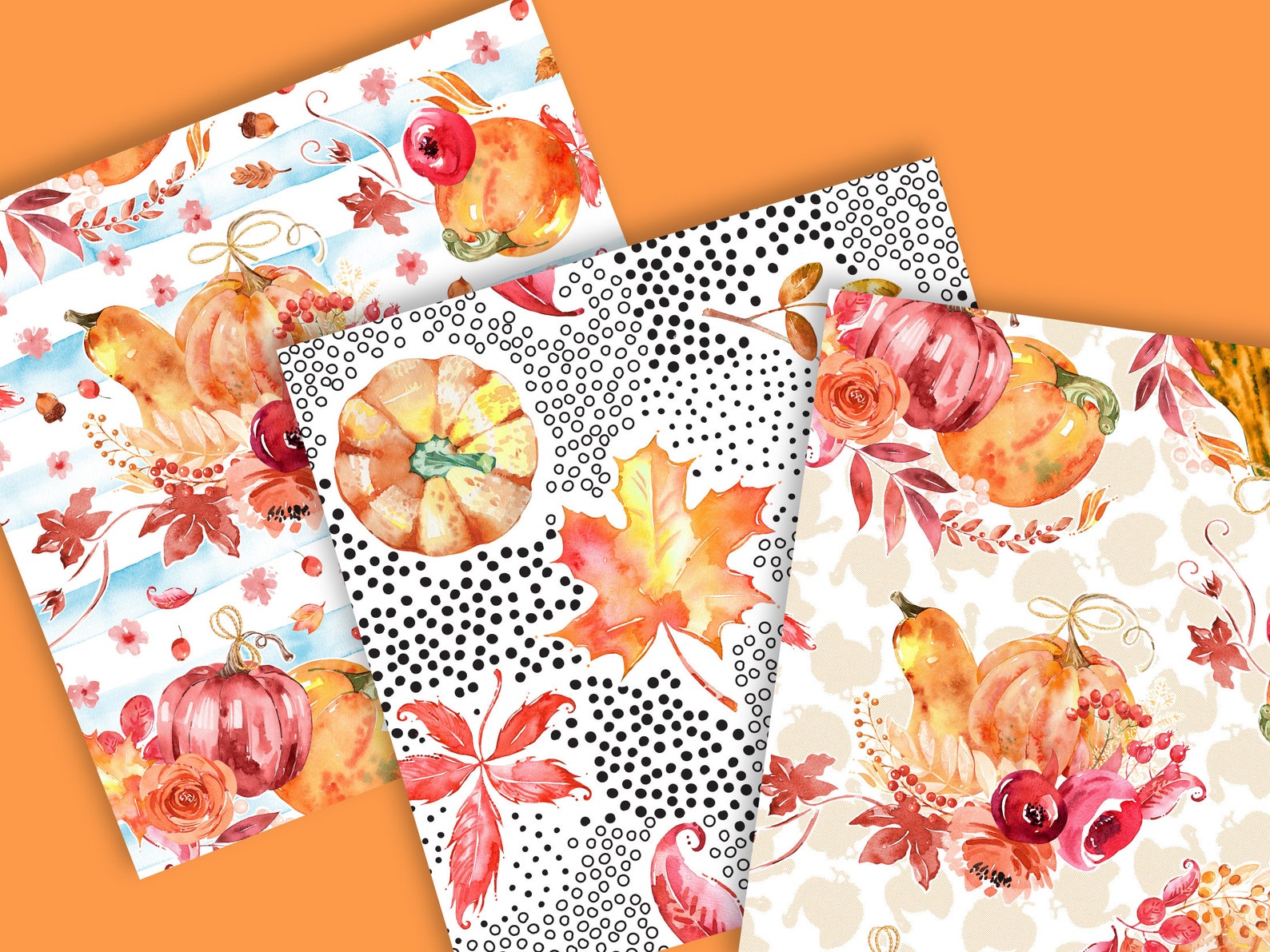 SEAMLESS Watercolor Thanksgiving Digital Paper Pack Pumpkin - Etsy