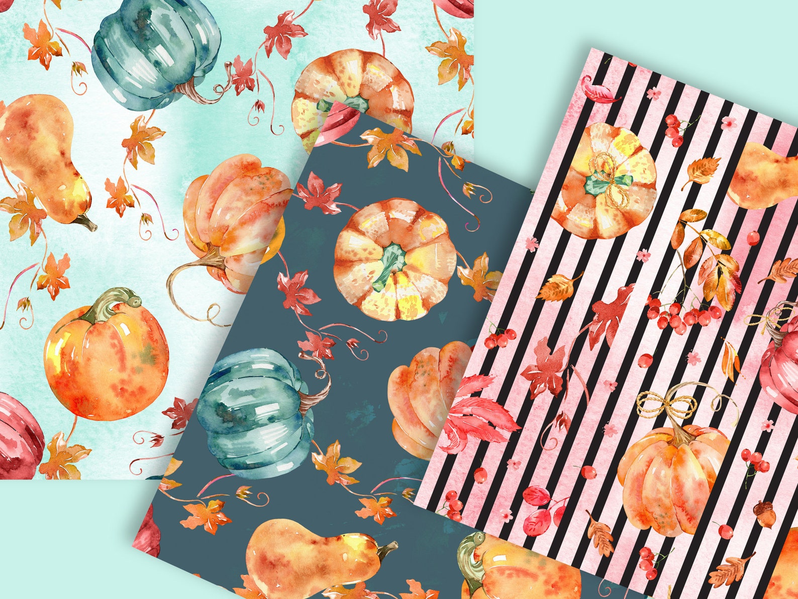 SEAMLESS Watercolor Thanksgiving Digital Paper Pack Pumpkin - Etsy